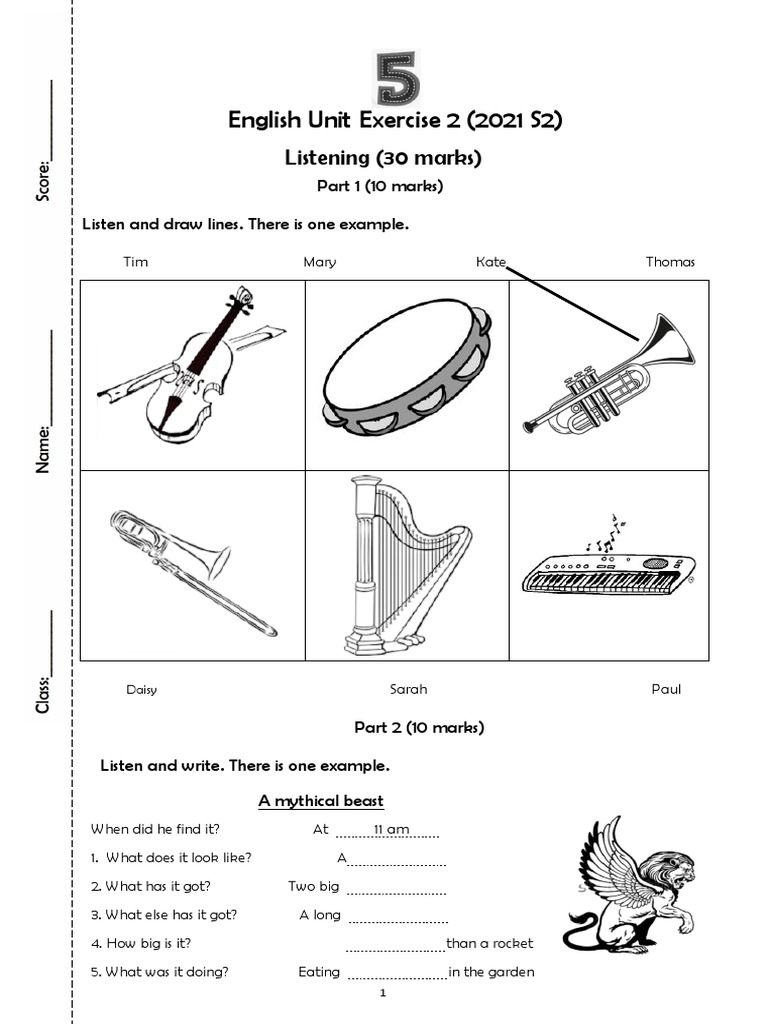 G5 English Unit Exercise 2 | PDF