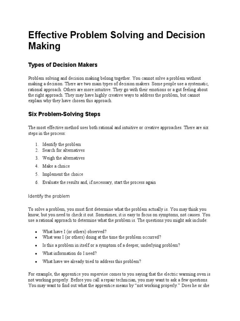 A Problem Solver - Executive Leadership | PDF | Decision Making ...
