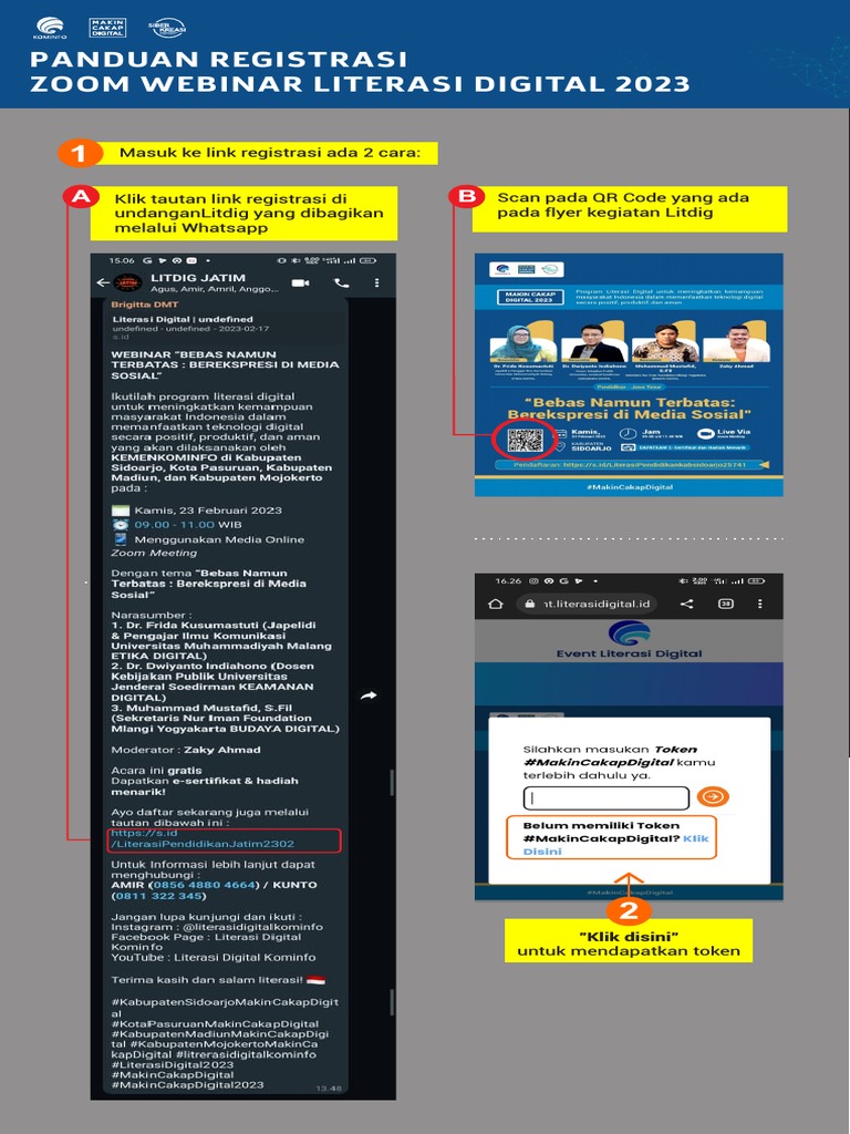 Panduan Registrasi Zoom Webinar Literasi Digital Segmen Pendidikan 2023 | PDF