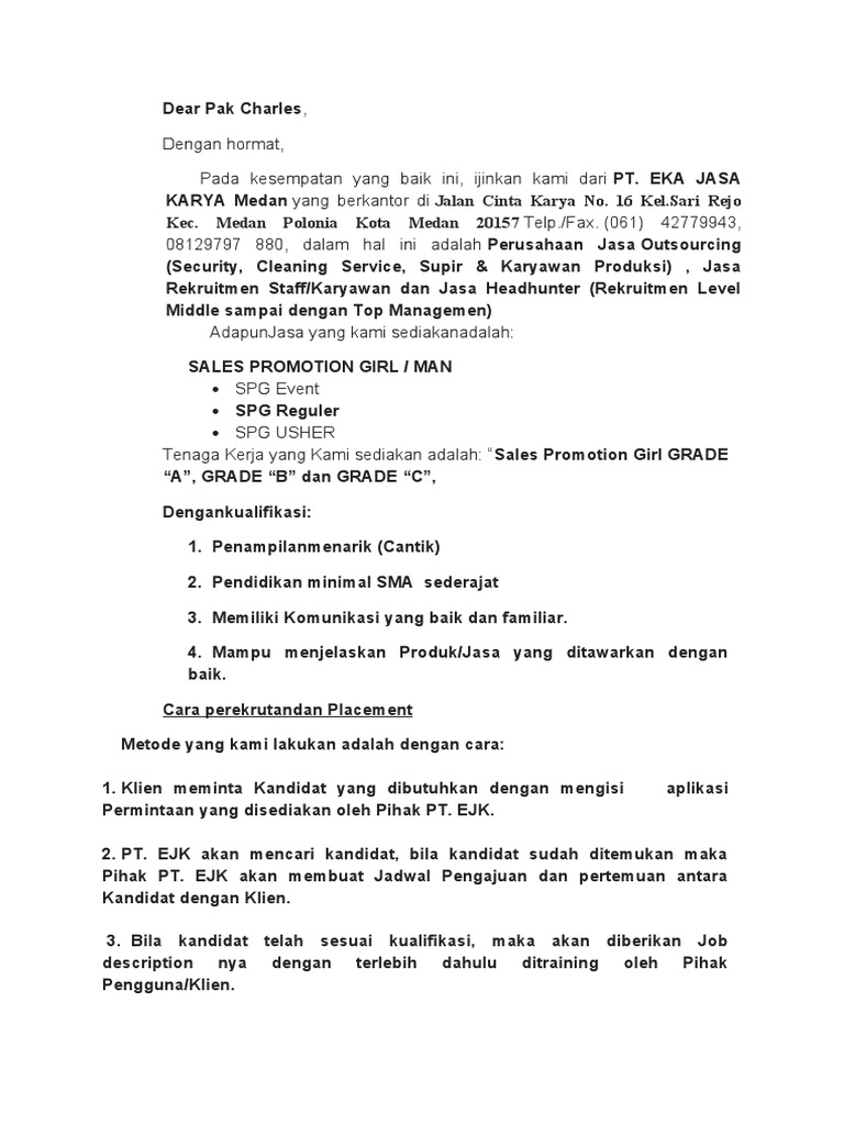 Contoh Penawaran SPG Via Email | PDF