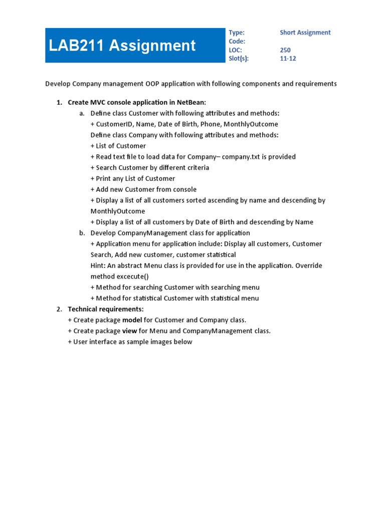 Lab211 ManageCustomer | PDF