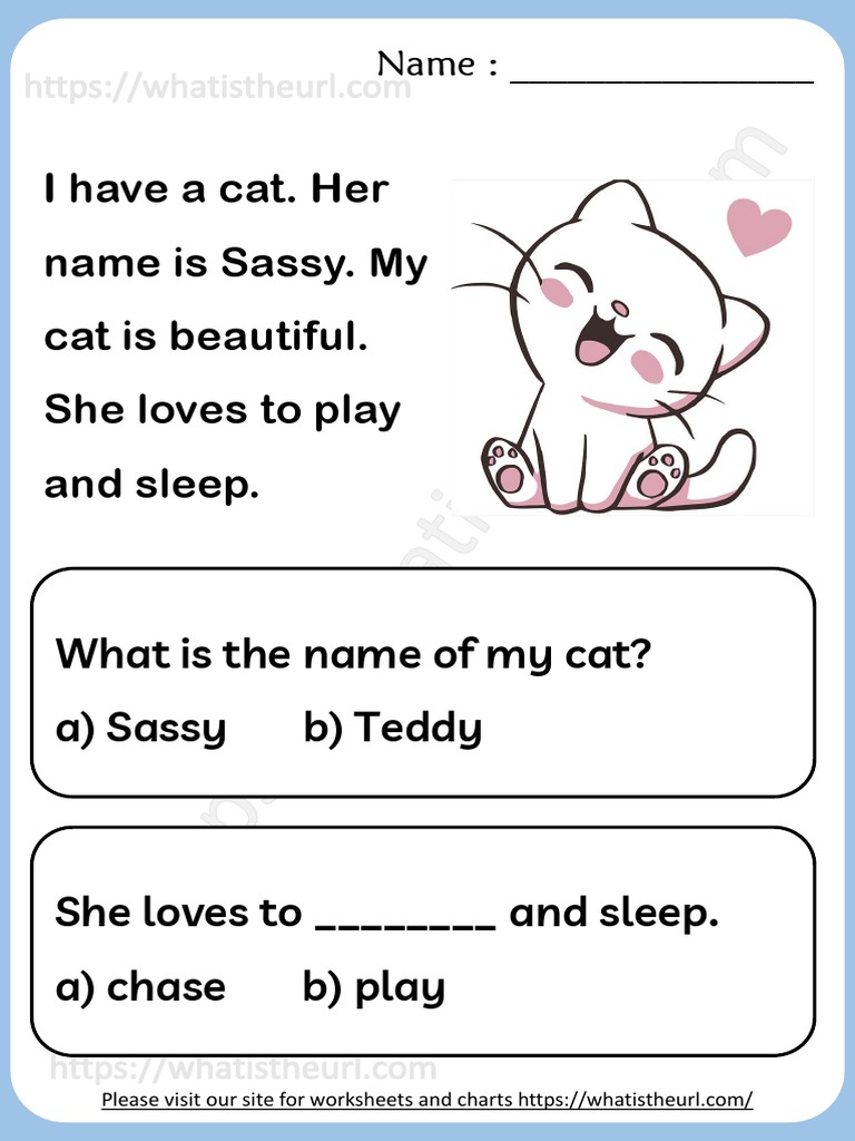 Cat Dog Cow and Roses Kindergarten Reading Comprehension | PDF