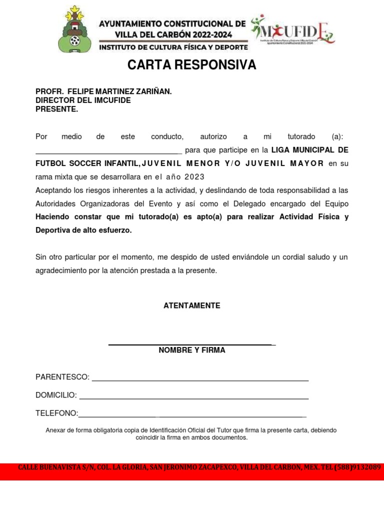 Carta Responsiva Liga Infantil Juvenil | PDF | Alergia | Obesidad
