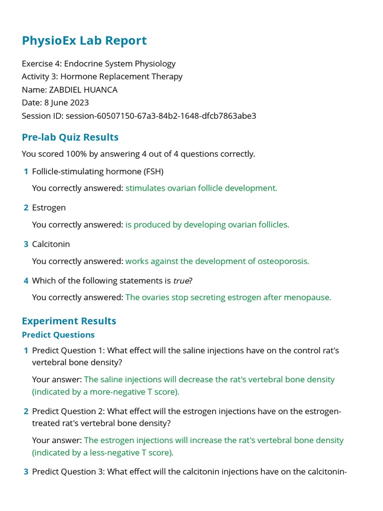PhysioEx Exercise 4 Activity 3 | PDF | Estrogen | Ovary