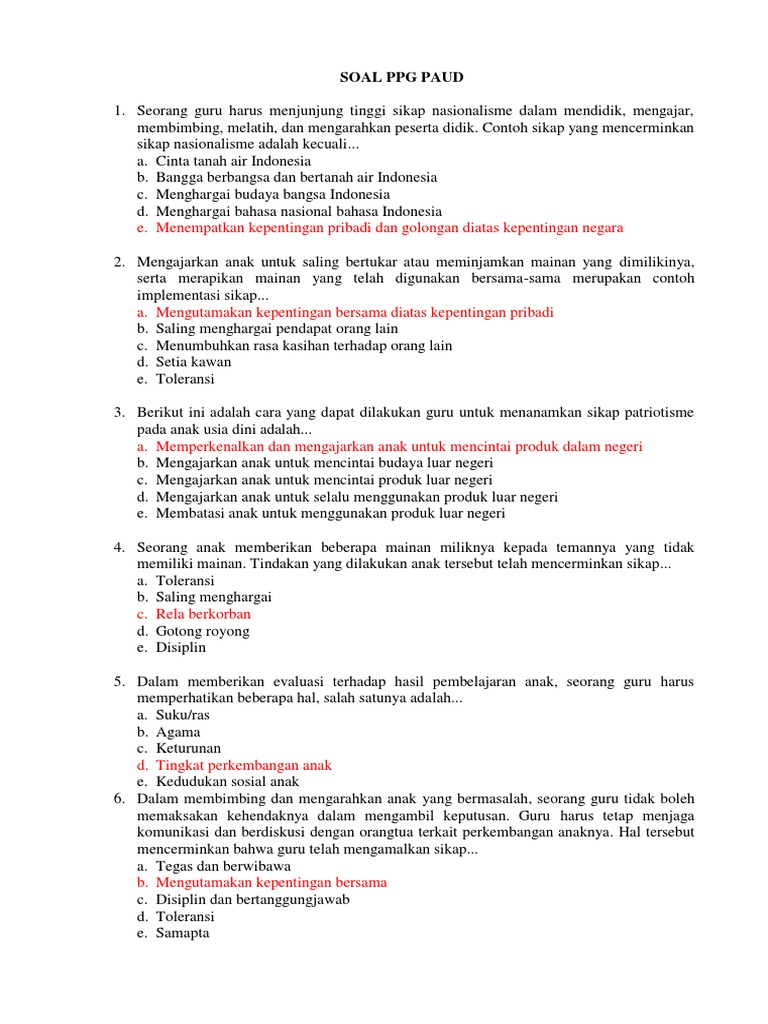 SOAL PPG PG-PAUD 120 NEW. Part 1 | PDF