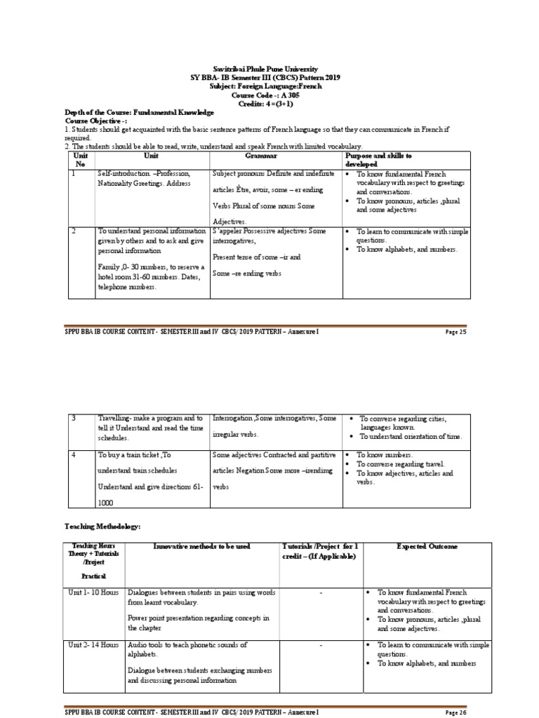 S Y BBA (IB) French Syllabus | PDF