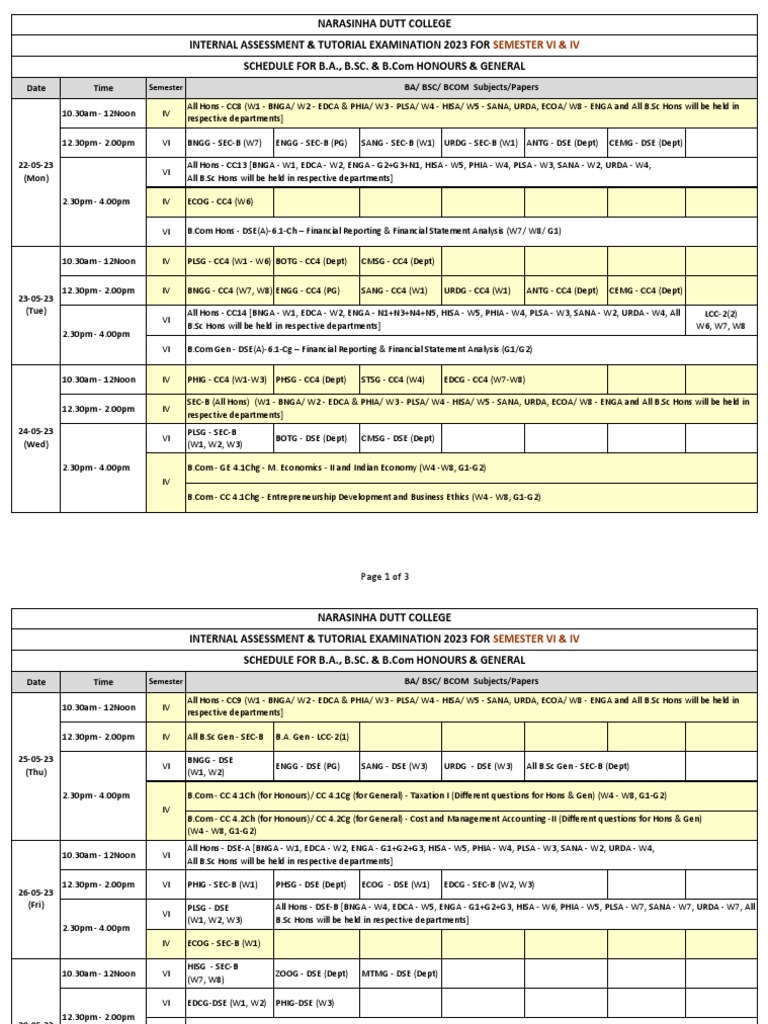 Sem 4+6 Routine 2023 | PDF | Bachelor Of Arts | Titles