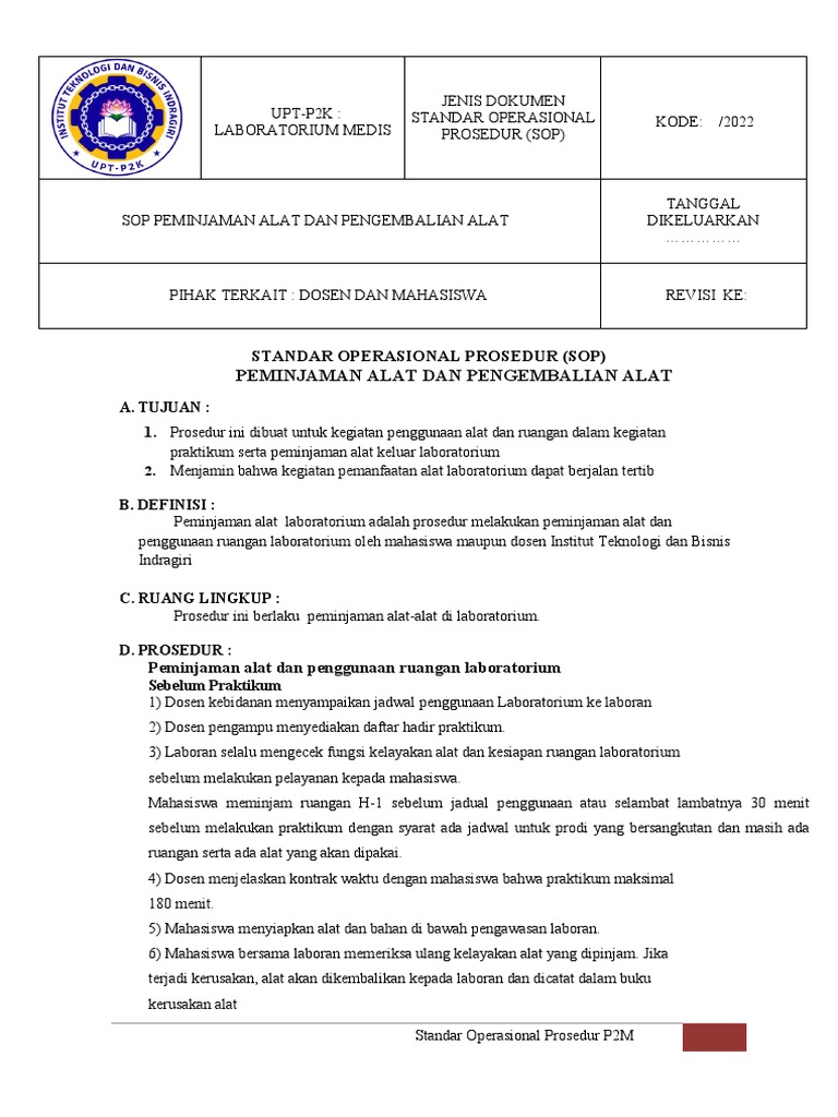 Sop Peminjaman Alat Dan Pengembalian | PDF