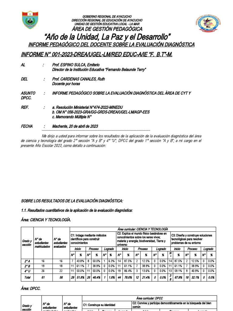 Informe Sobre La Evaluación Diagnóstica - Ruth Mery | PDF | Aprendizaje | Evaluación
