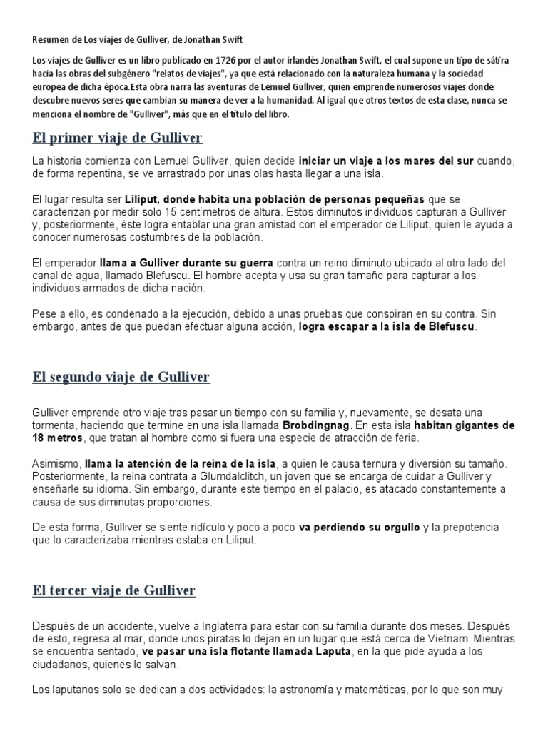 Resumen de Los Viajes de Gulliver | PDF | Viajes de Gulliver