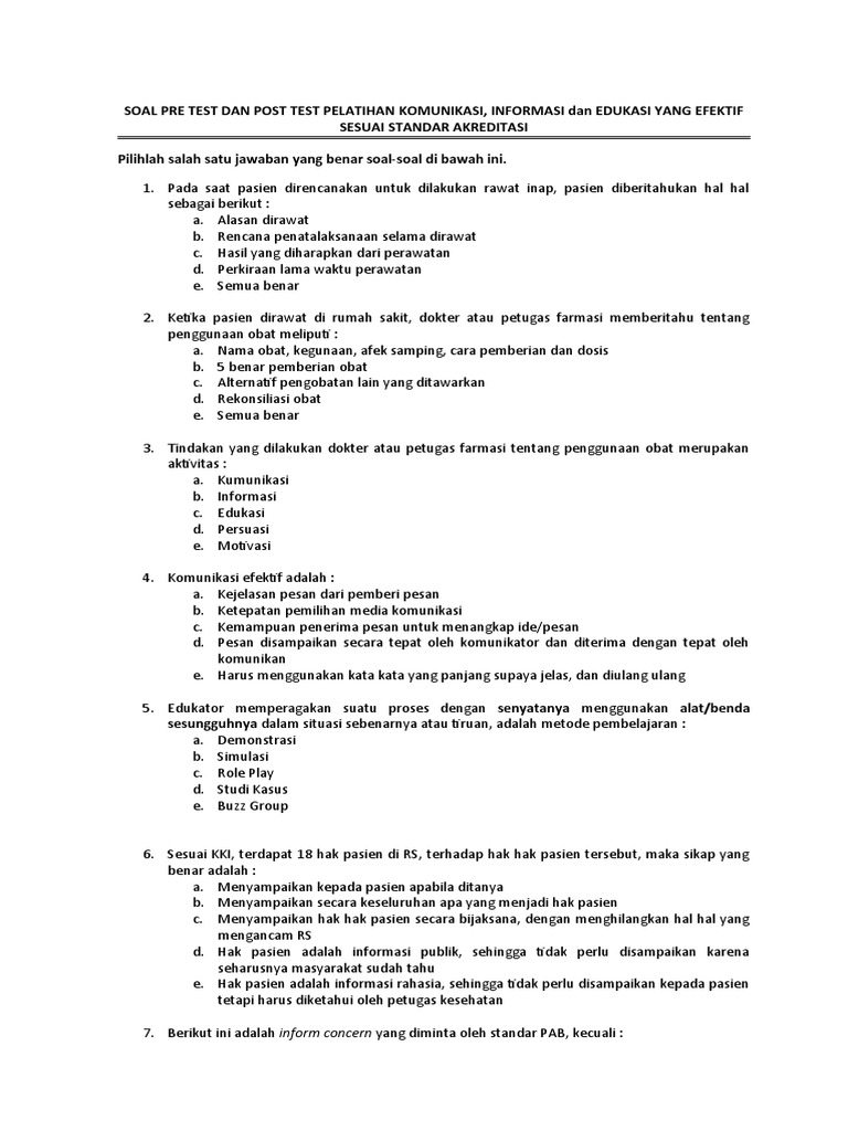 Soal Pre Test Pelatihan Kie | PDF
