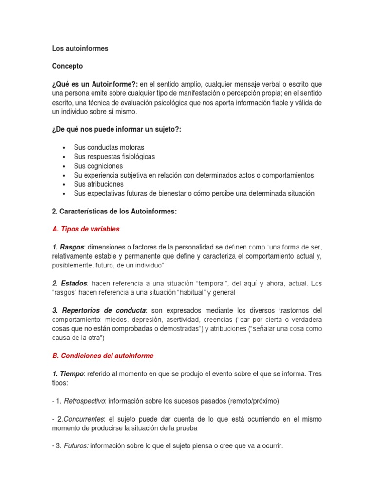 Qué son los autoinformes y sus tipos | PDF