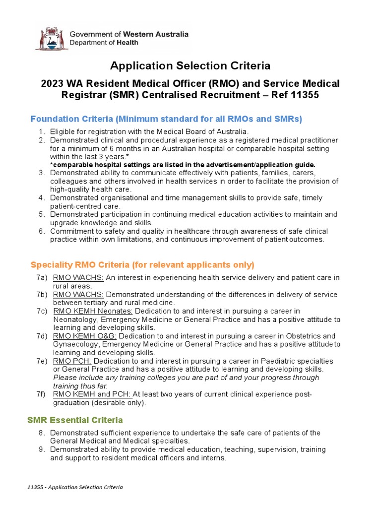 RMO and SMR Selection Criteria 2023 | PDF
