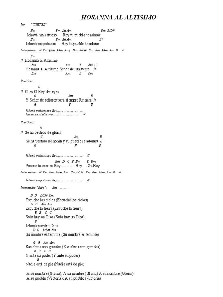 Acordes y letra de "Hosanna al Altísimo" | PDF