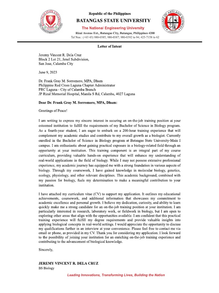 Intent Letter (RCH) | PDF