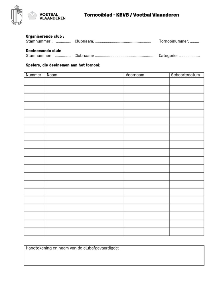 KBVB Wedstrijdblad Tornooien Formulier v.1.3 | PDF