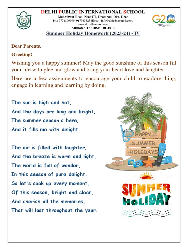 Class Iv - Summer Vacation Homework - 2023 | PDF | Control Key