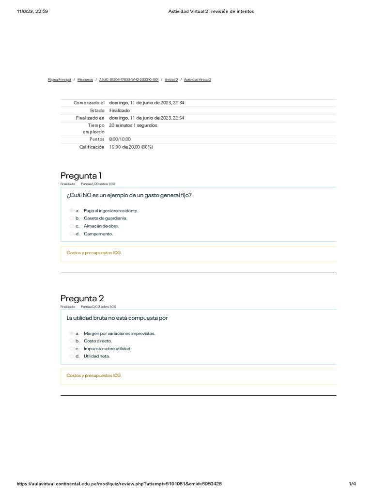 Actividad Virtual 2 - Revisión de Intentos | PDF