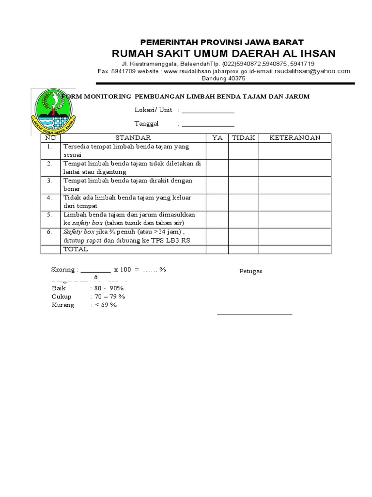 Formulir Monitoring Limbah Benda Tajam Baru | PDF