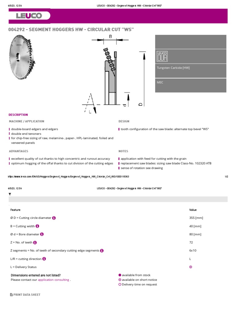 LEUCO - 004292 - Segment Hoggers HW - Circular Cut - WS | PDF
