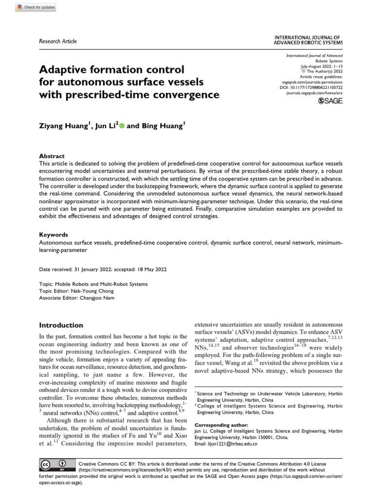 Adaptive Formation Control For Autonomous Surface Vessels With Prescribed Time Convergence Pdf