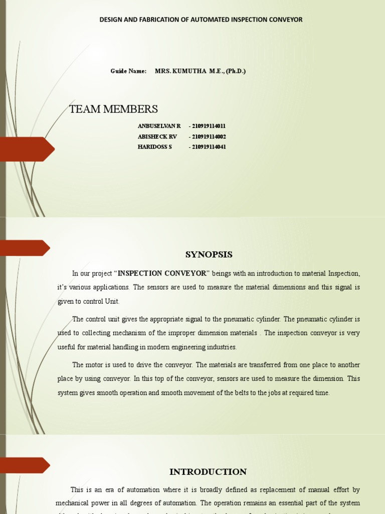 INSPECTION CONVEYOR ppt-2-1 | Download Free PDF | Automation | Belt (Mechanical)