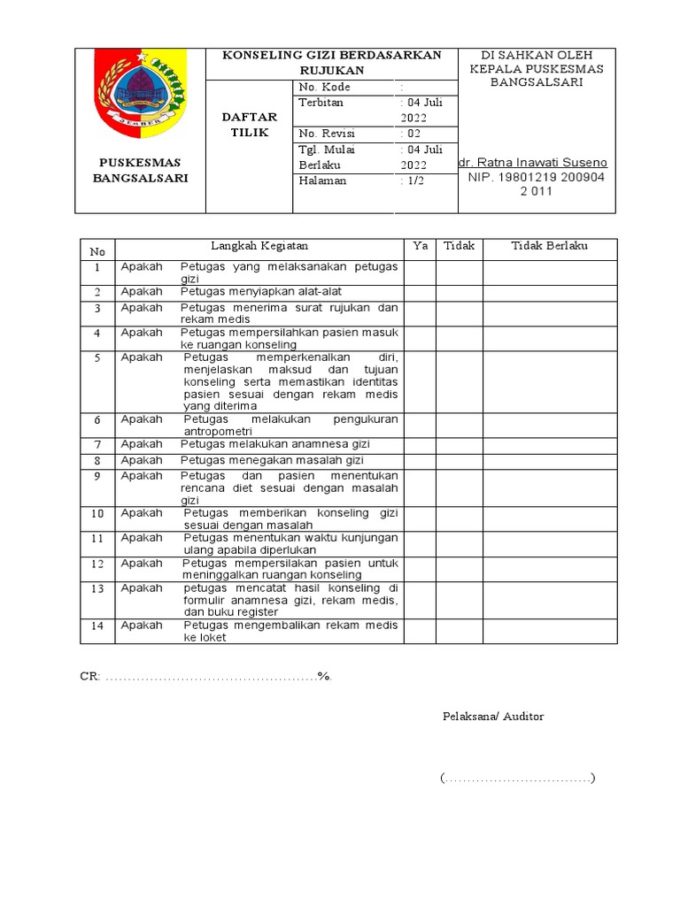 Daftar Tilik KIE | PDF