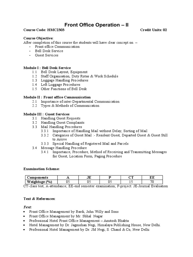 Front Office Operation-II | PDF