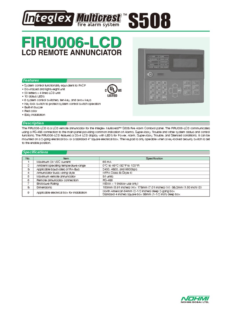 LCD Remote Annunciator - Firu006-Lcd | PDF