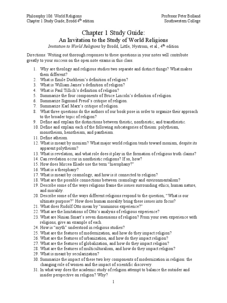 CH 1 Brodd Study Guide, 4th Ed | PDF | Religious Studies | Theism