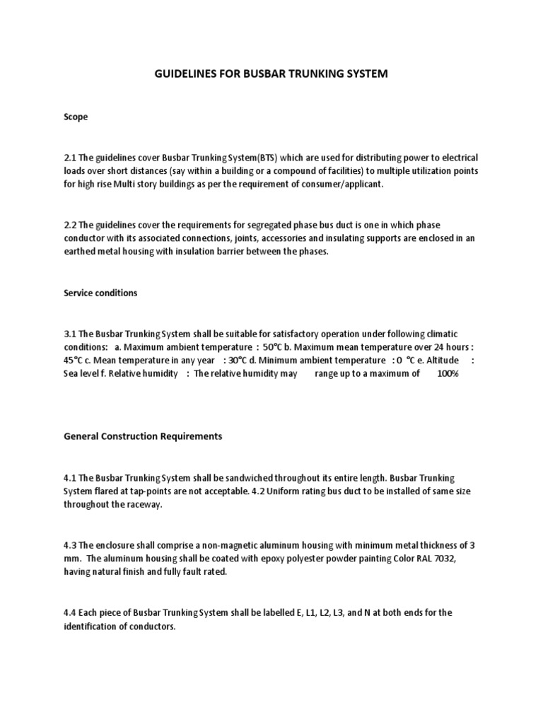 Guidelines For Busbar Trunking System | PDF