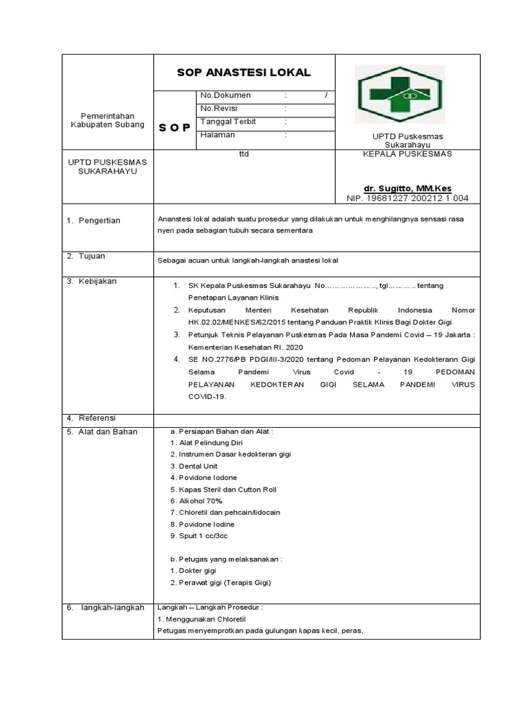 SOP Anastesi Lokal | PDF