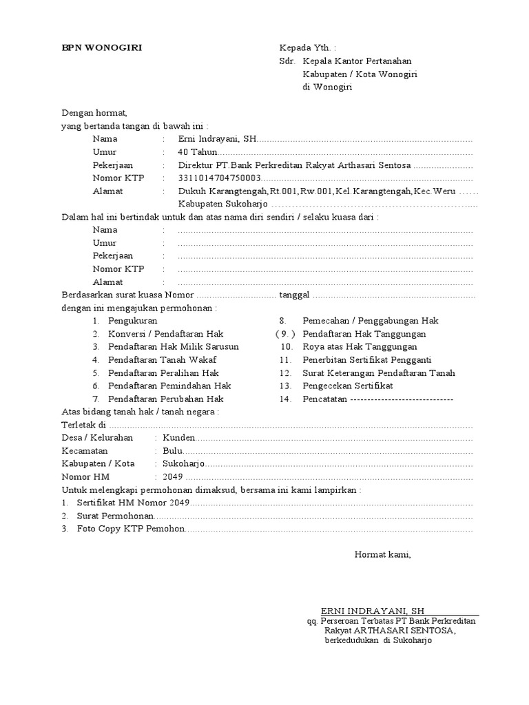 SRT PERMOHONAN Umum BPN | PDF