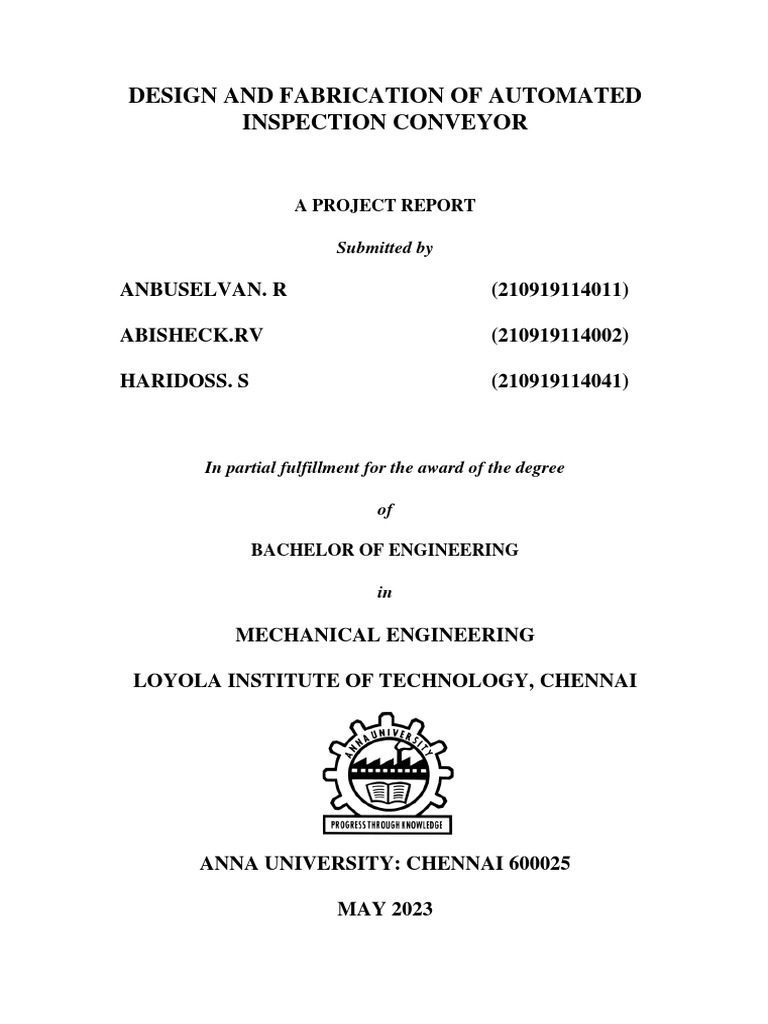 Automated Inspection Conveyor Report | PDF | Electric Motor | Piston