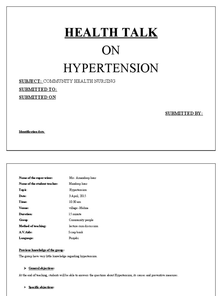 Health Talk On Hypertension | PDF | Hypertension | Blood Pressure