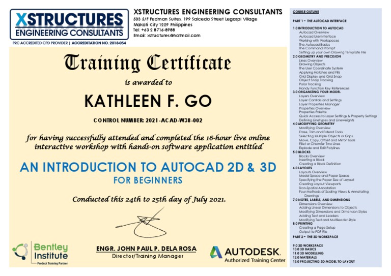 AutoCAD Certificate | PDF | Page Layout | 3 D Computer Graphics