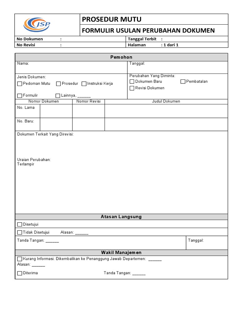 Formulir Usulan Perubahan Dokumen | PDF
