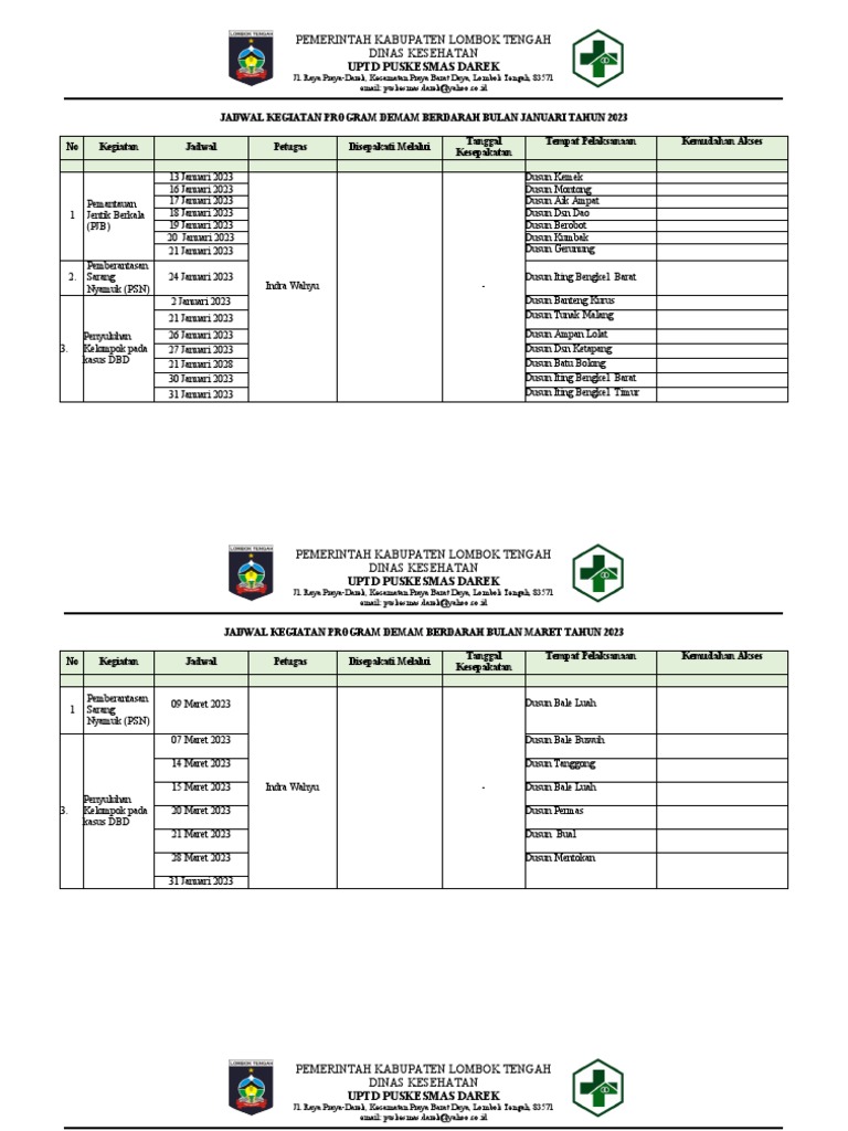 Jadwal Kegiatan DBD | PDF