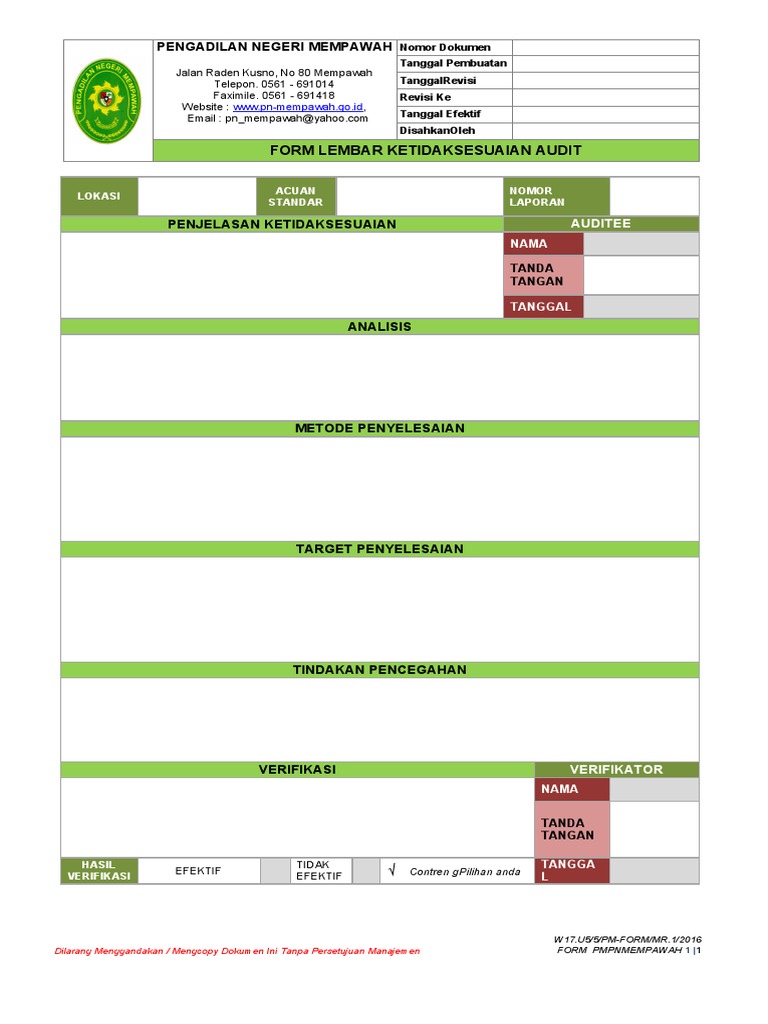 F-05 Form Laporan Ketidaksesuaian Audit | PDF