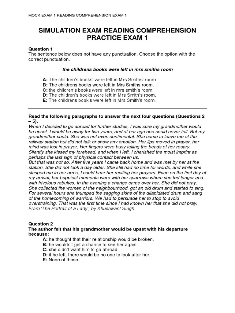 Simulation Exam 1 RC Sample 1 | PDF