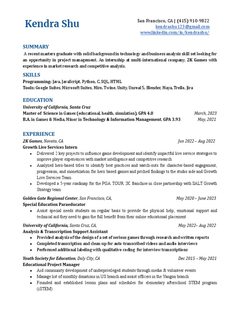 Kendra Shu Resume 2023 - It | PDF