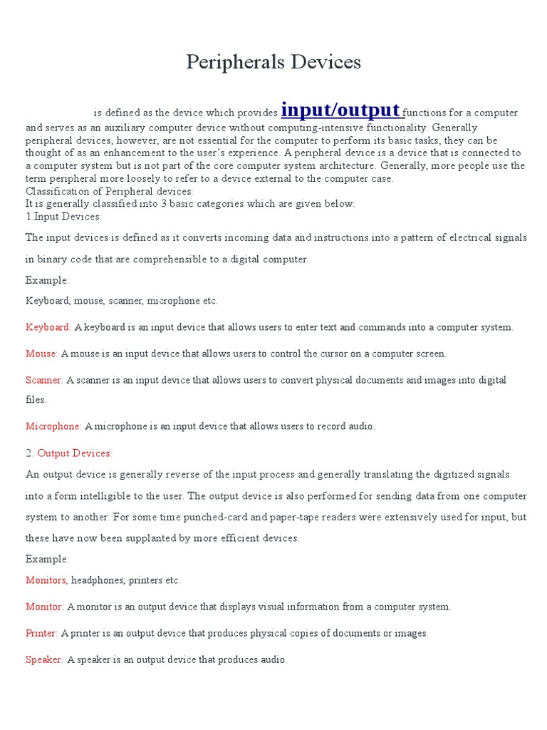 Peripheral Devices | Download Free PDF | Computer Data Storage | Input/Output