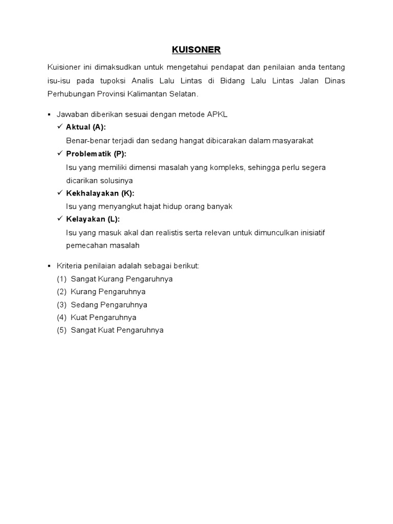 Kuisoner Apkl Dan Usg-Rancangan Aktualisasi-Sony Widyawan | PDF ...