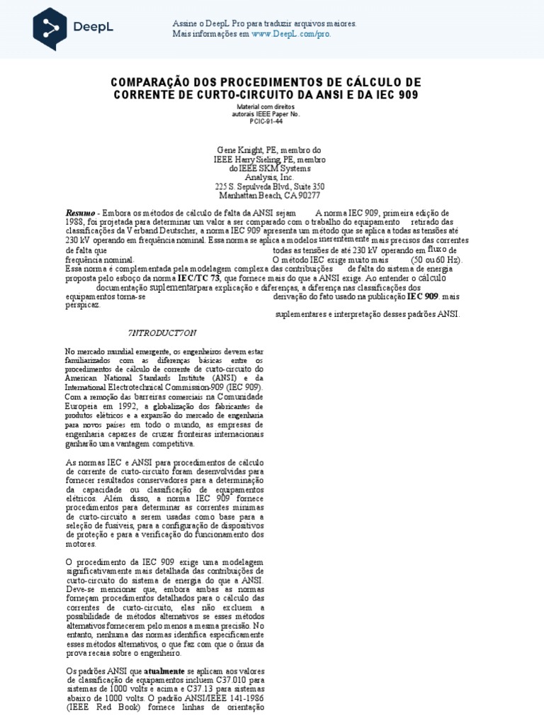 Comparison Of Ansi And Iec 909 Shortcircuit Current Calculation Pt Br