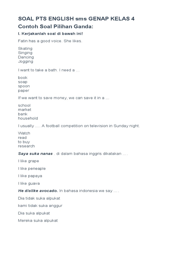 Soal English PTS Genap 2021 | PDF
