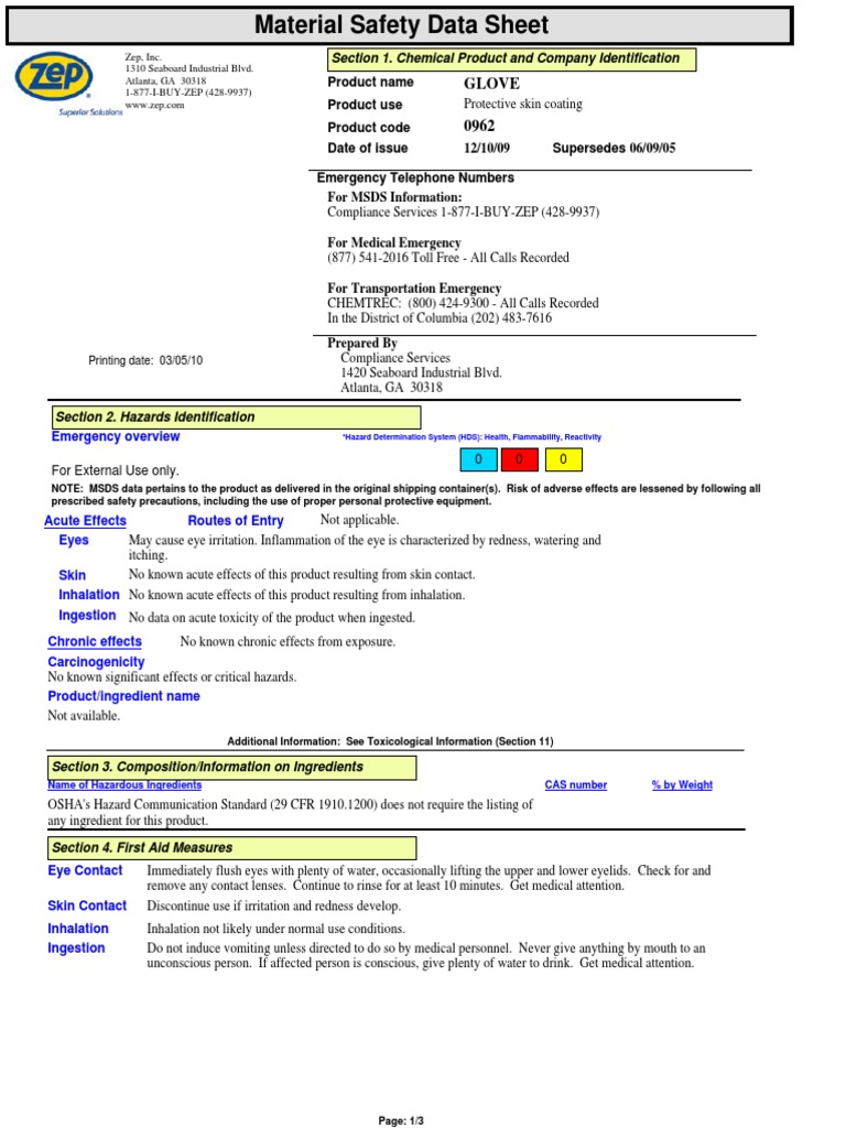 Glove MSDS | PDF | Water | Firefighting Glove MSDS | PDF | Water | Firefighting
