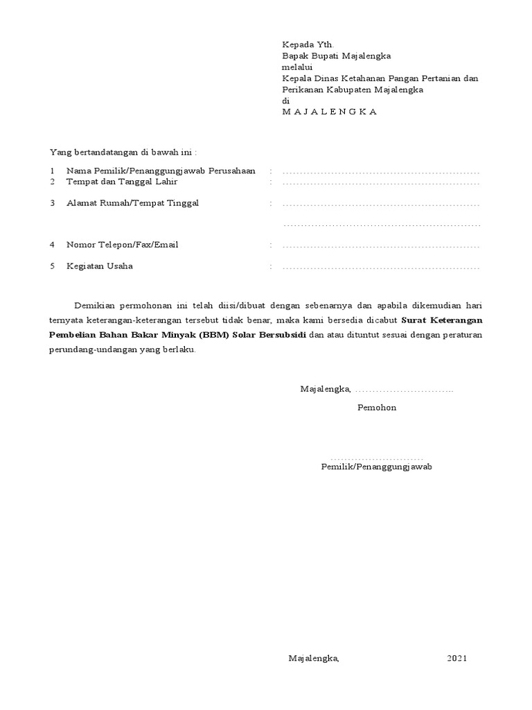 Blanko Pendaftaran BBM 2021 | PDF