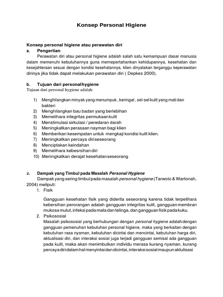 Konsep Personal Hygiene PDF | PDF