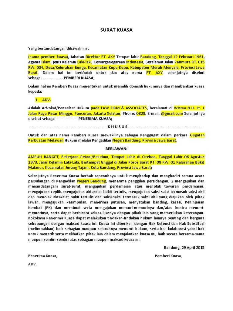 Surat Kuasa Gugatan Perdata | PDF