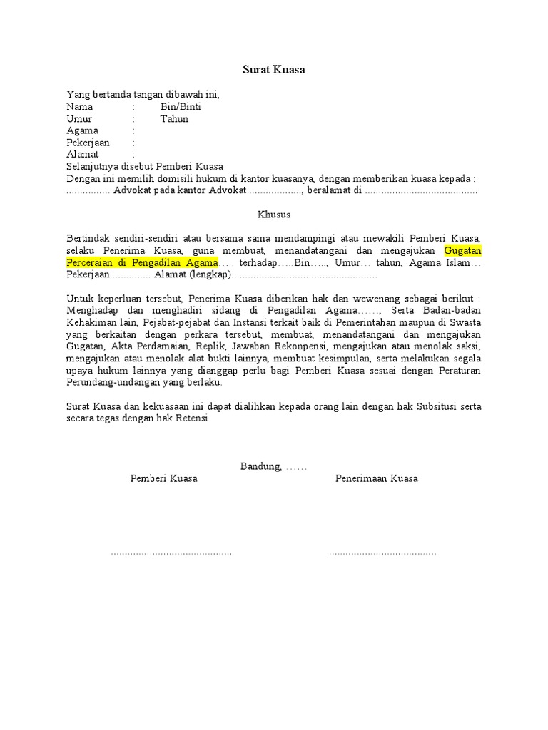 Surat Kuasa Perceraian | PDF